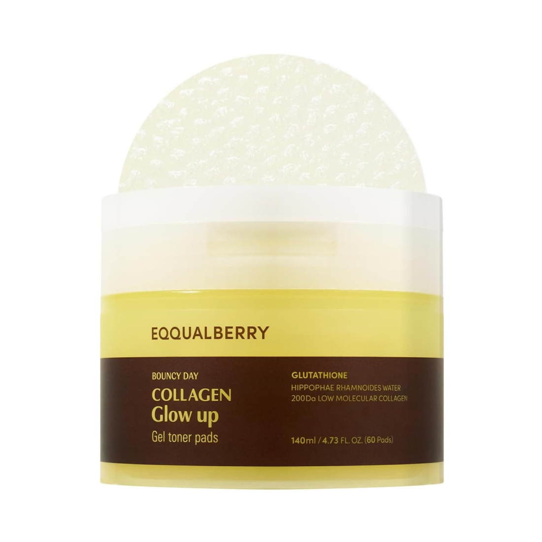 EQQUALBERRY Collagen Glow Up Gel Toner Pads Veido padeliai – odoscentras.lt
